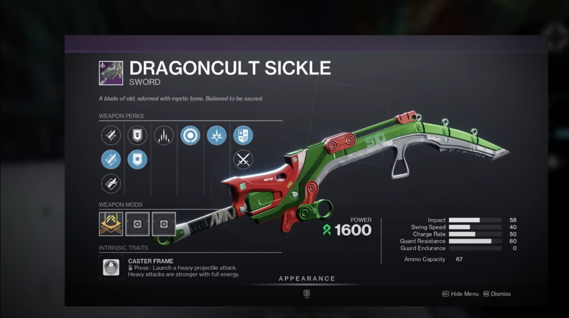 Dragoncult Sickle Loot Table Item In Destiny 2 - The Nature Hero