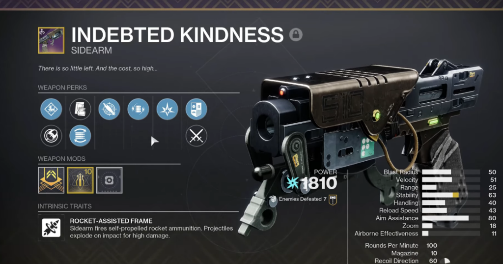 Overview Of The Indebted Kindness Sidearm In Destiny 2 - The Nature Hero
