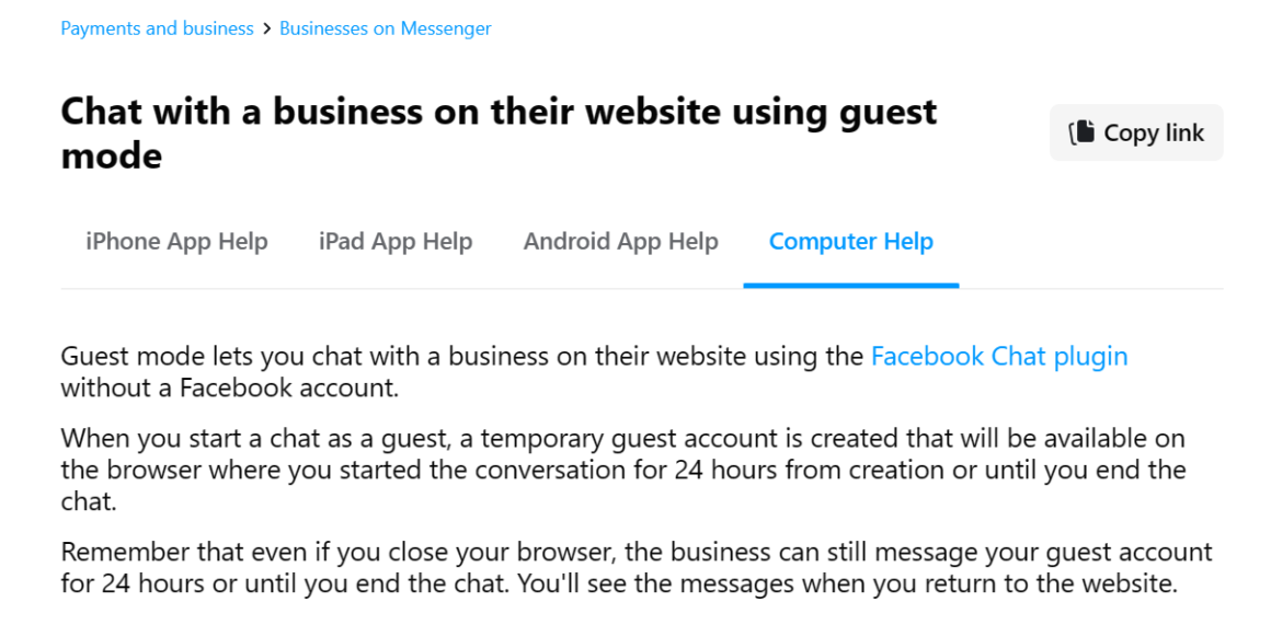 Facebook Message From Guest: Chat With Your Business - The Nature Hero